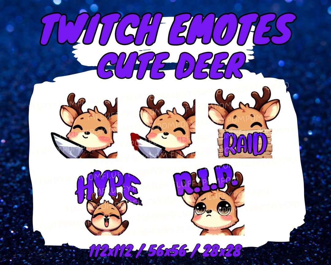 5 CUTE DEER Emotes for Twitch/discord/youtube, Kawaii Cute Animal Gamer ...