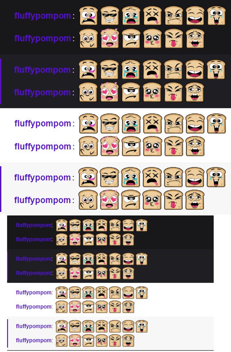 13 Cute Bread Toast With Caroon Faces Emotes for Twitch, Discord ...