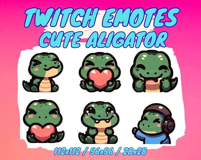 6 CUTE ALIGATOR Emotes for Twitch/discord/youtube, Kawaii Cute Animal ...