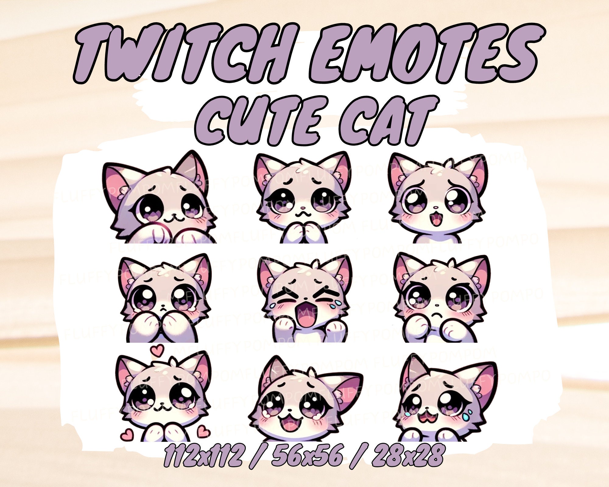 9 CUTE CAT Emotes for Twitch/discord/youtube, Kawaii Cute Animal Kitty ...