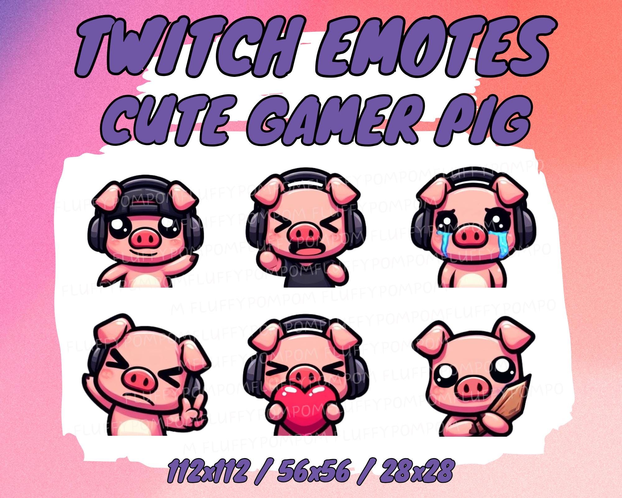 6 SUPER CUTE Gamer PIG Emote Set for Twitch/discord/youtube, Kawaii ...
