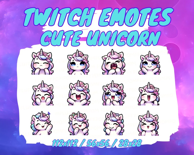 12 CUTE UNICORN PACK Emotes for Twitch/discord/youtube, Kawaii Cute ...