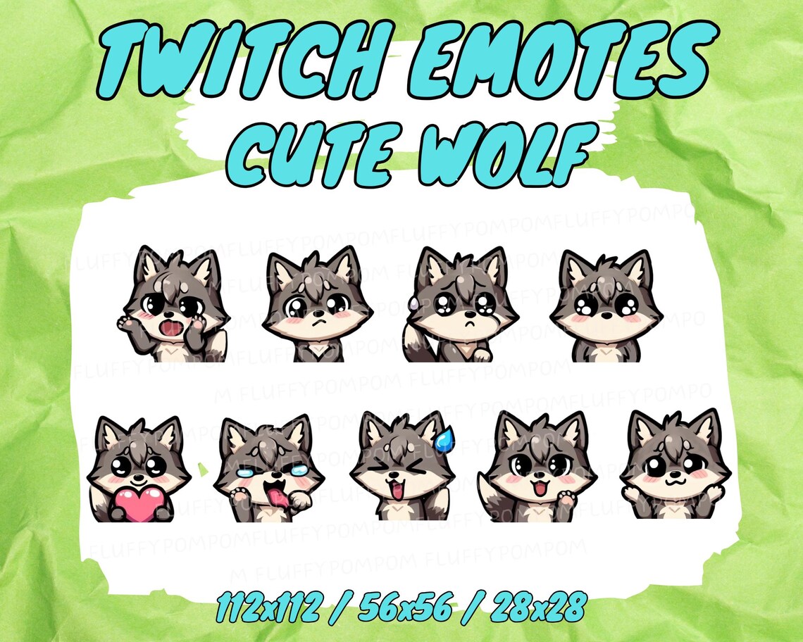 9 SUPER CUTE WOLF Emote Set for Twitch/discord/youtube, Kawaii Cute ...