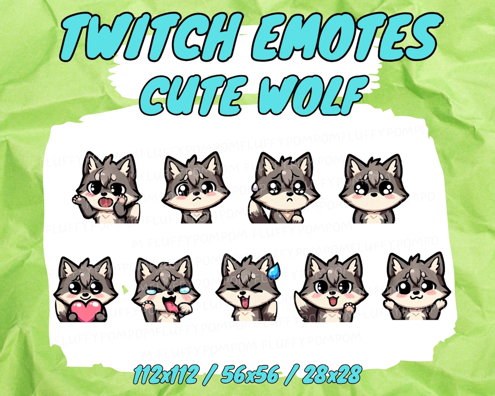 9 SUPER CUTE WOLF Emote Set for Twitch/discord/youtube, Kawaii Cute ...