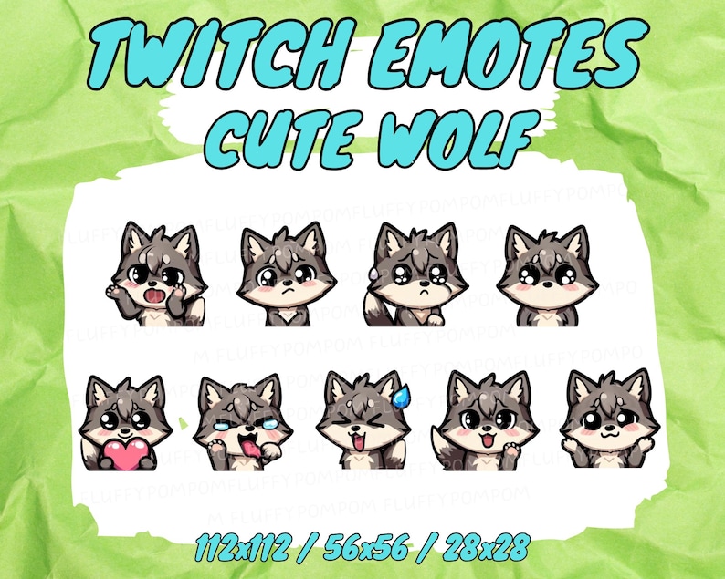9 SUPER CUTE WOLF Emote Set for Twitch/discord/youtube, Kawaii Cute ...