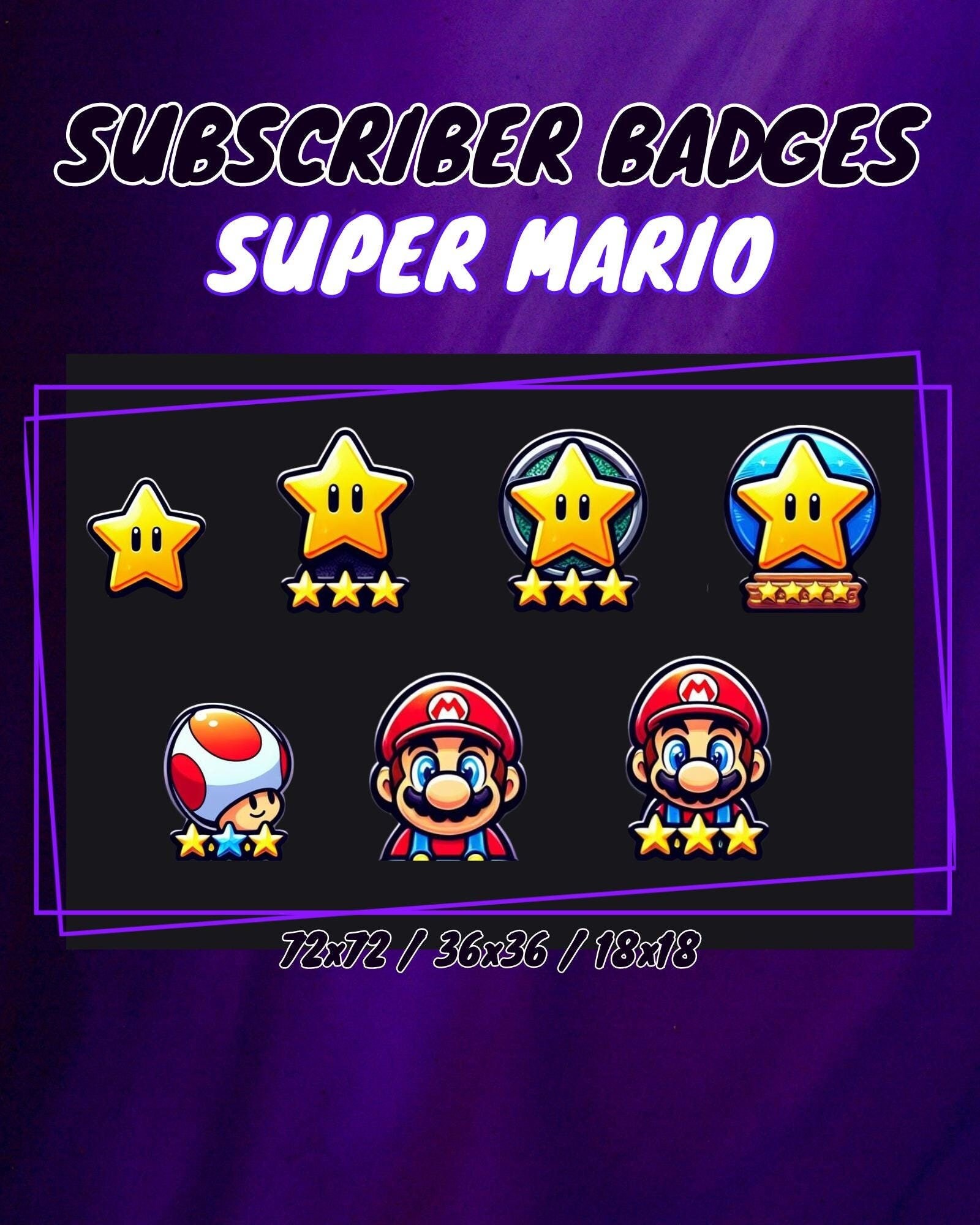 7 Super Mario Sub Badges for Twitch, Kawaii Cute Super Mario Kart Sub ...