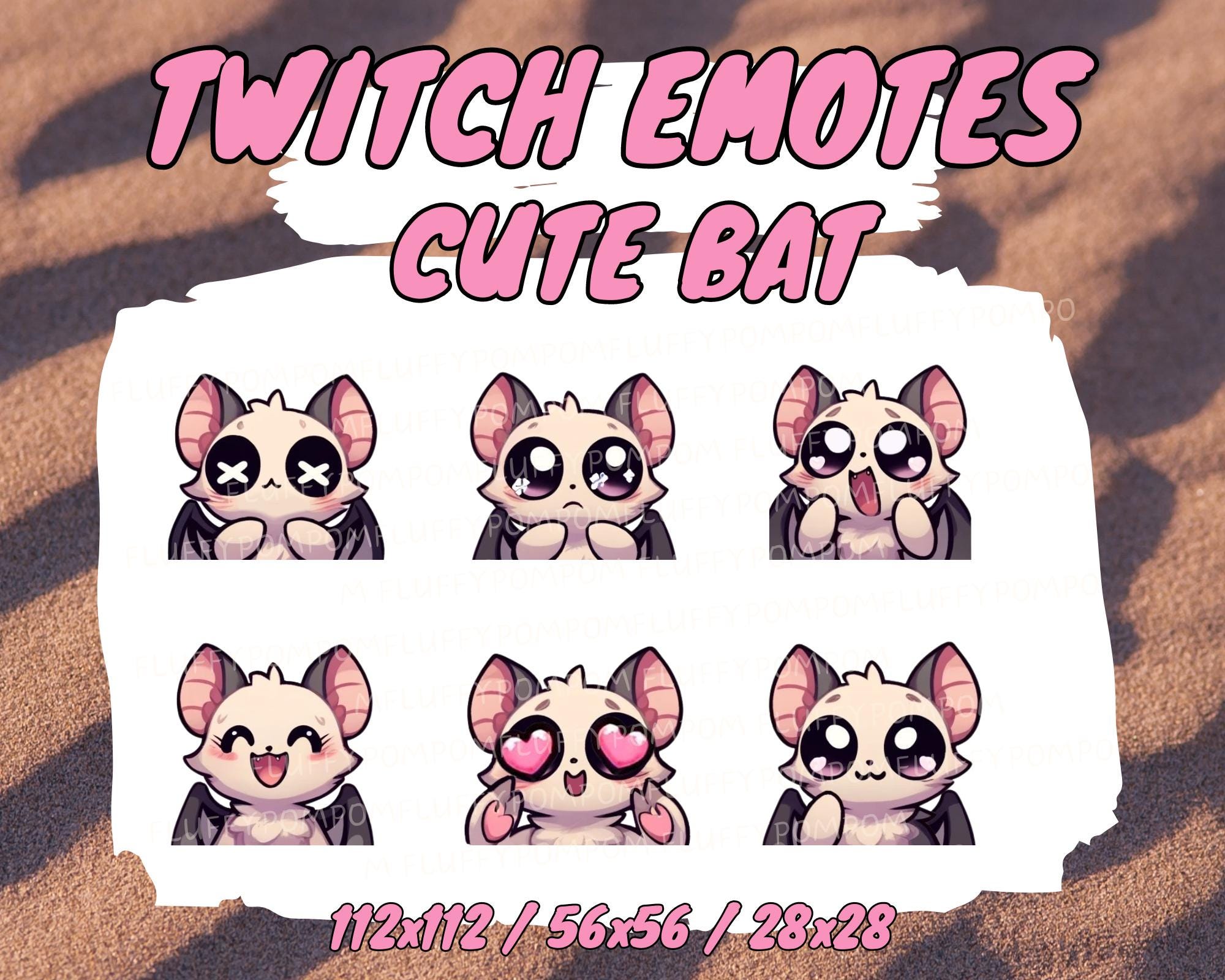 6 CUTE BAT Emotes for Twitch/discord/youtube, Kawaii Cute Animal Gamer ...