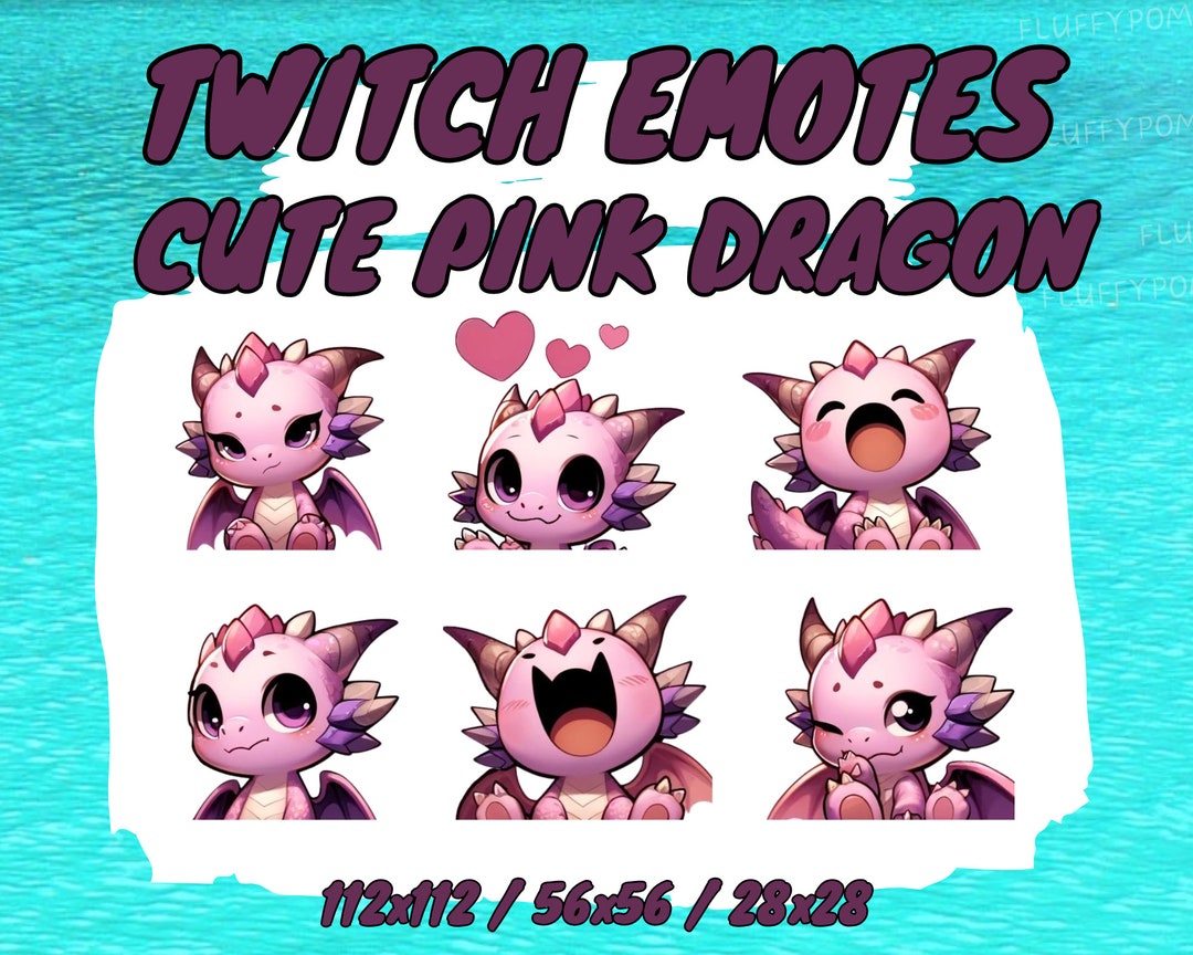 6 CUTE PINK DRAGON Emotes for Twitch/discord/youtube, Kawaii Cute ...