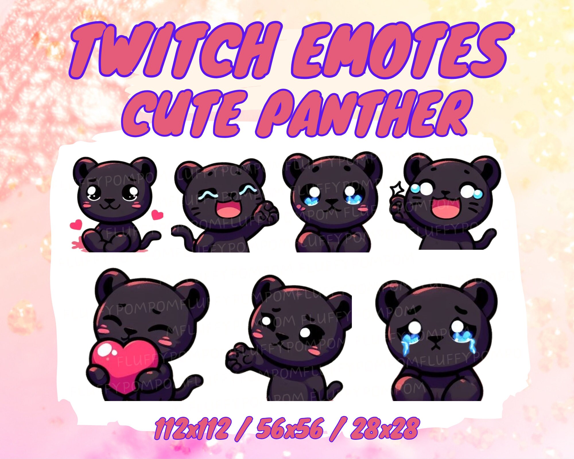 7 CUTE PANTHER Emotes for Twitch/discord/youtube, Kawaii Cute Animal ...