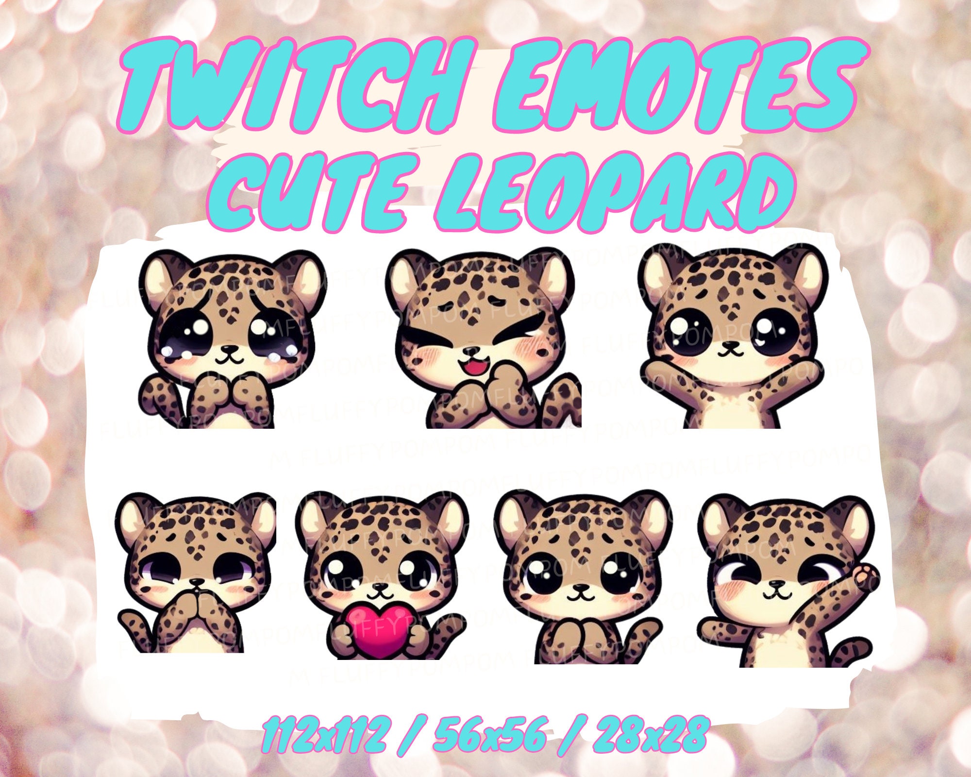 7 CUTE LEOPARD Emotes for Twitch/discord/youtube, Kawaii Cute Animal ...