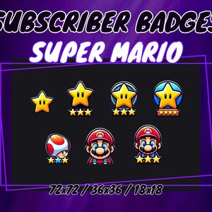 7 Super Mario Sub Badges for Twitch, Kawaii Cute Super Mario Kart Sub ...