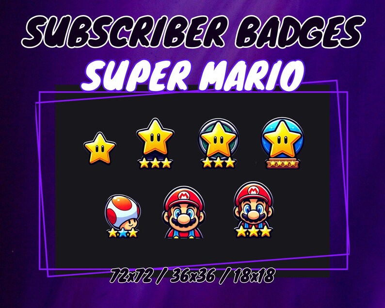 7 Super Mario Sub Badges for Twitch, Kawaii Cute Super Mario Kart Sub ...