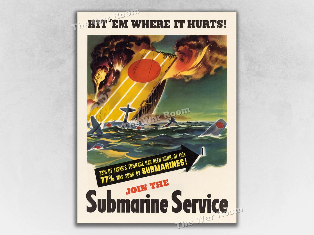 1944 Hit 'em Where It Hurts! Join the Submarine Service - Vintage WW2 ...
