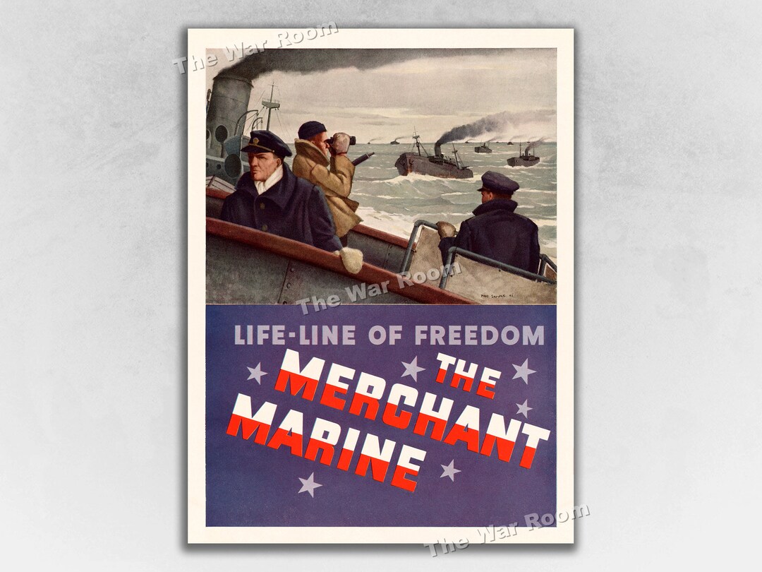 Life Line of Freedom! Merchant Marine Maritime Service 1942 Vintage WW2 ...