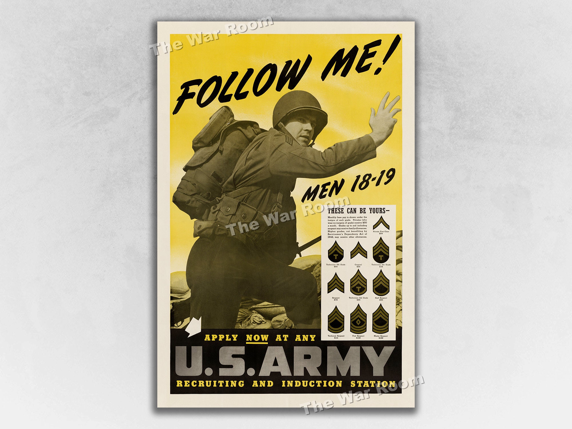 WW2 1942 "follow Me!" World War II US Army Infantry Recruiting Poster ...