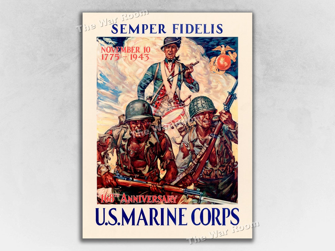 1943 Semper Fidelis - U.S. Marine Corps Vintage Style WW2 Poster - Etsy