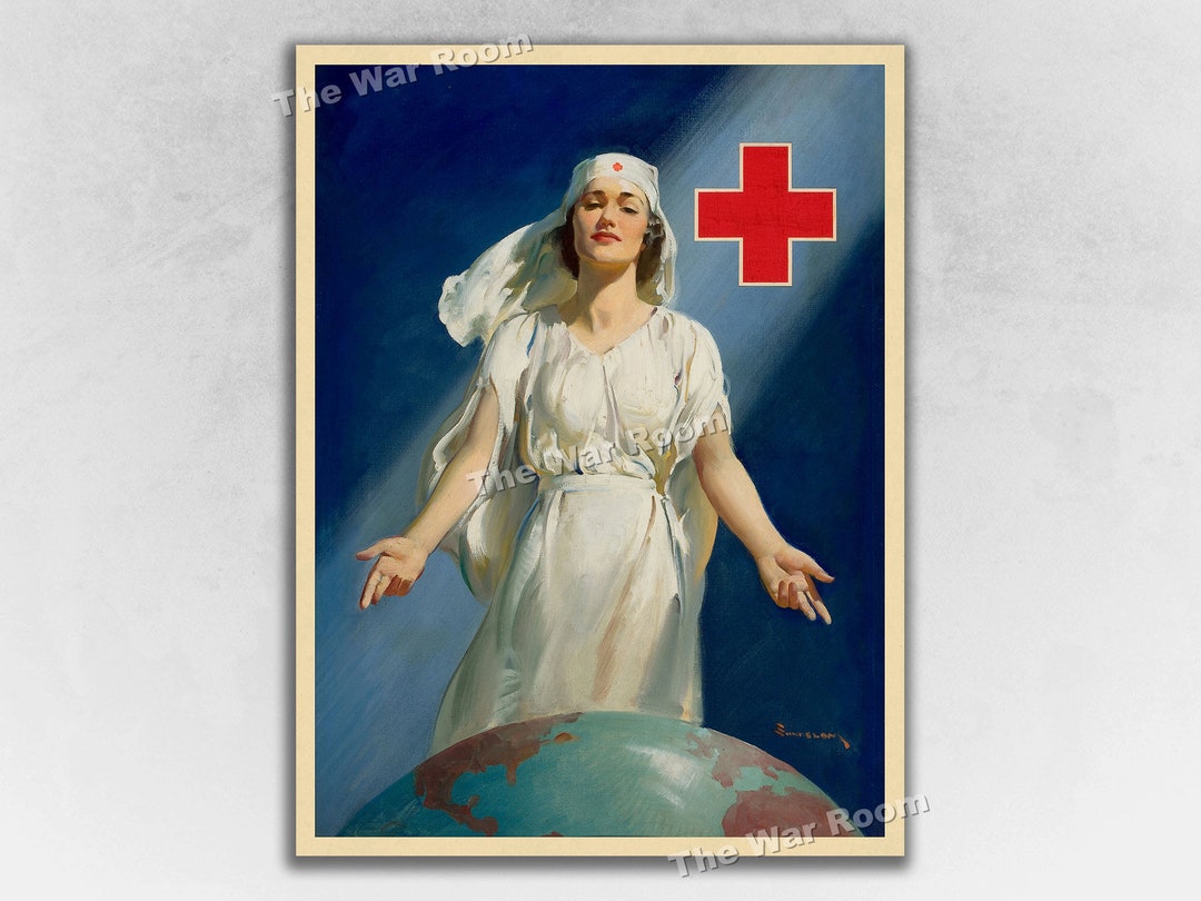 1940s Nurse Over Globe - Vintage WW2 Medical Nursing Poster - Etsy