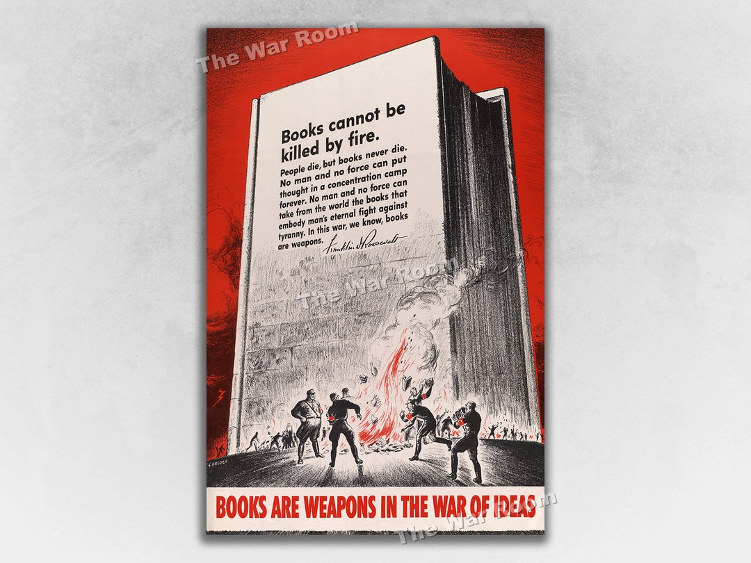 1940s “books Are Weapons” Book Burning WW2 Propaganda War Poster - Etsy