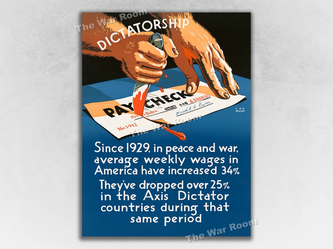 1943 “dictatorship” - WW2 Era Think American Motivational War Poster - Etsy