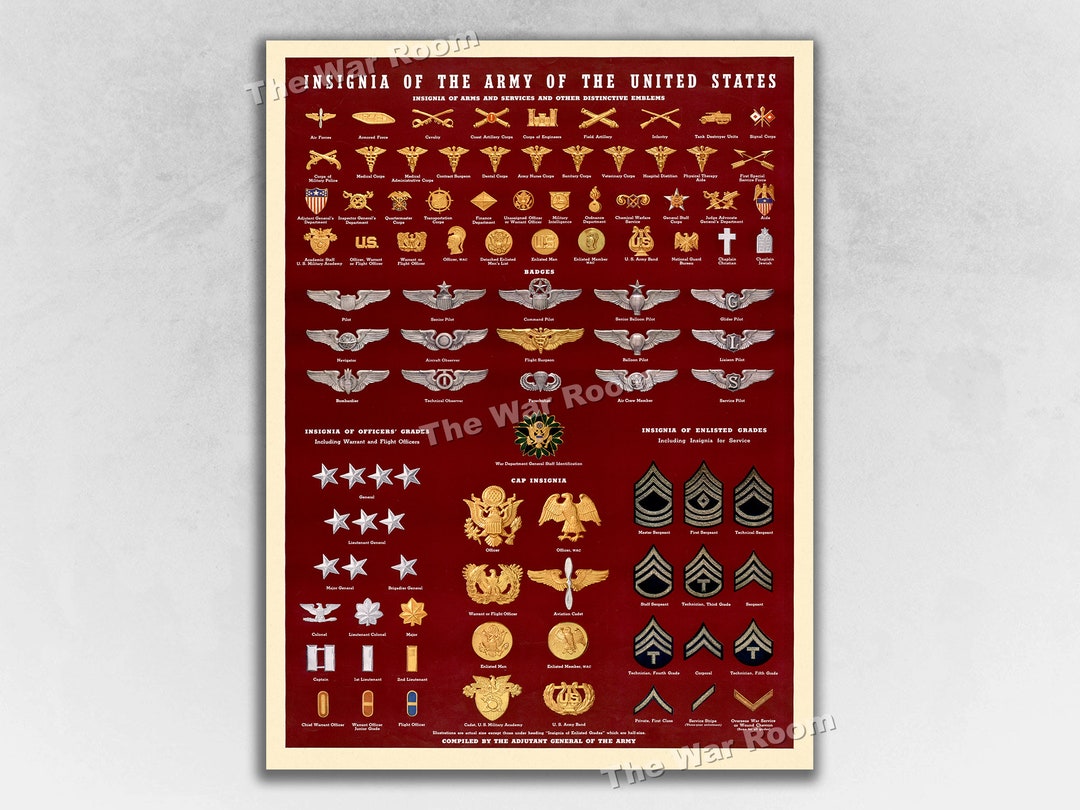1943 “insignia of the U.S. Army” Vintage WW2 Army Rank and Emblems ...