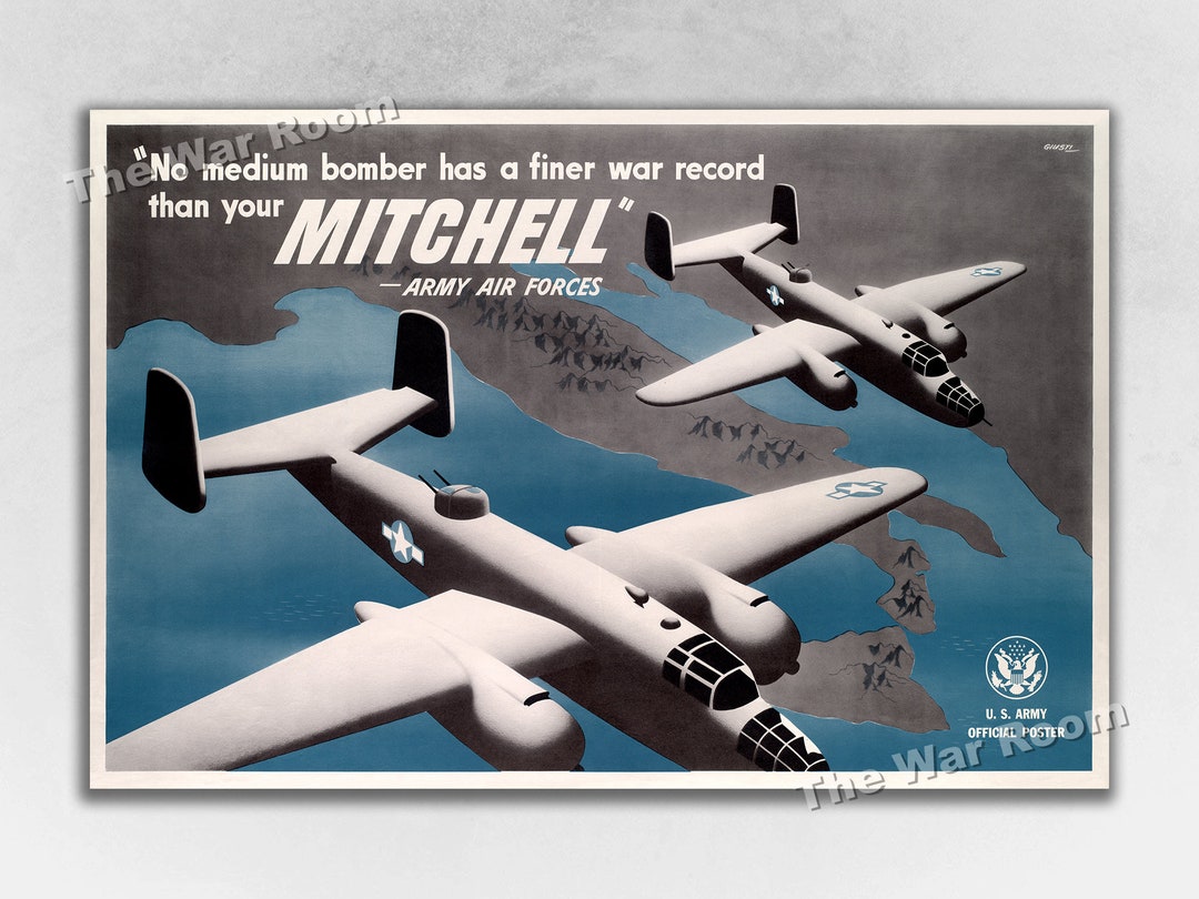 B-25 Mitchell Bomber 1943 Vintage Style WW2 Army Air Force Poster - Etsy