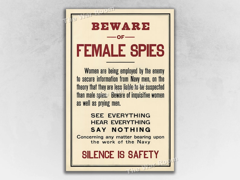 Beware Female Spies! Silence! Unusual 1915 WW1 Espionage Poster - Etsy