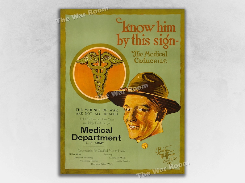 Know Him by His Sign - Medical Caduceus - 1919 WW1 Army Medical ...