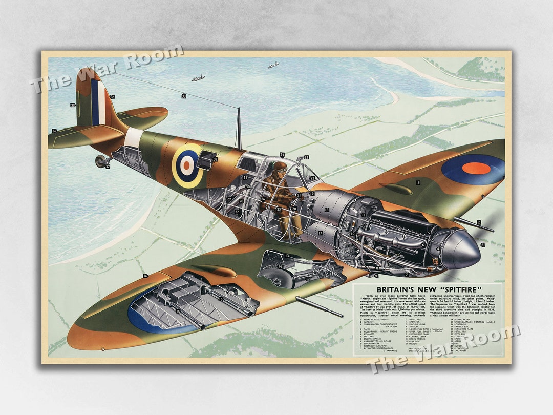 Britains New Spitfire Fighter Plane - Vintage 1940 Illustrated Cutaway ...