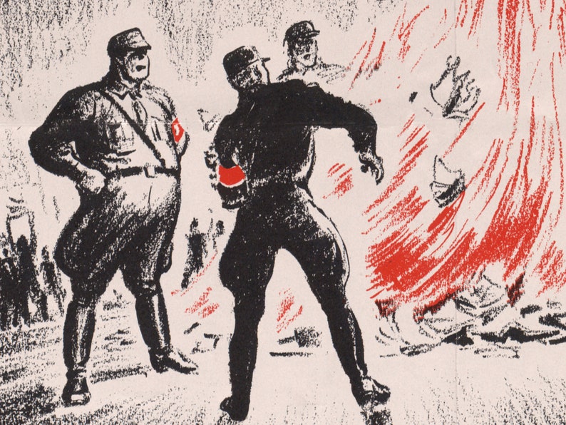 1940s “books Are Weapons” Book Burning WW2 Propaganda War Poster - Etsy