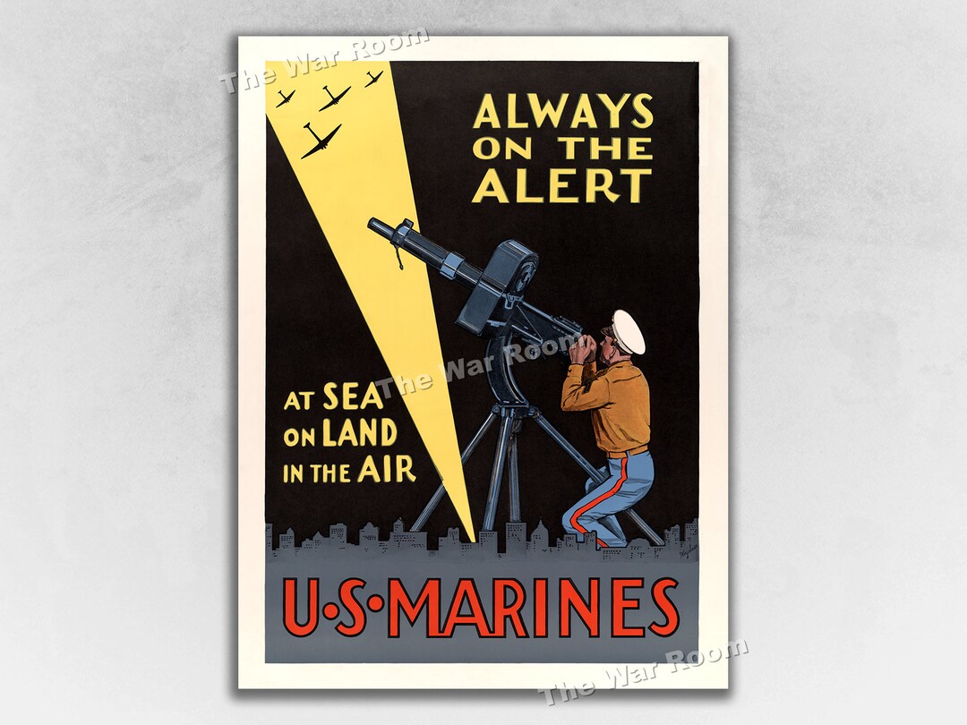 1942 US Marines - Always on Alert! - WW2 Vintage War Recruiting Poster ...