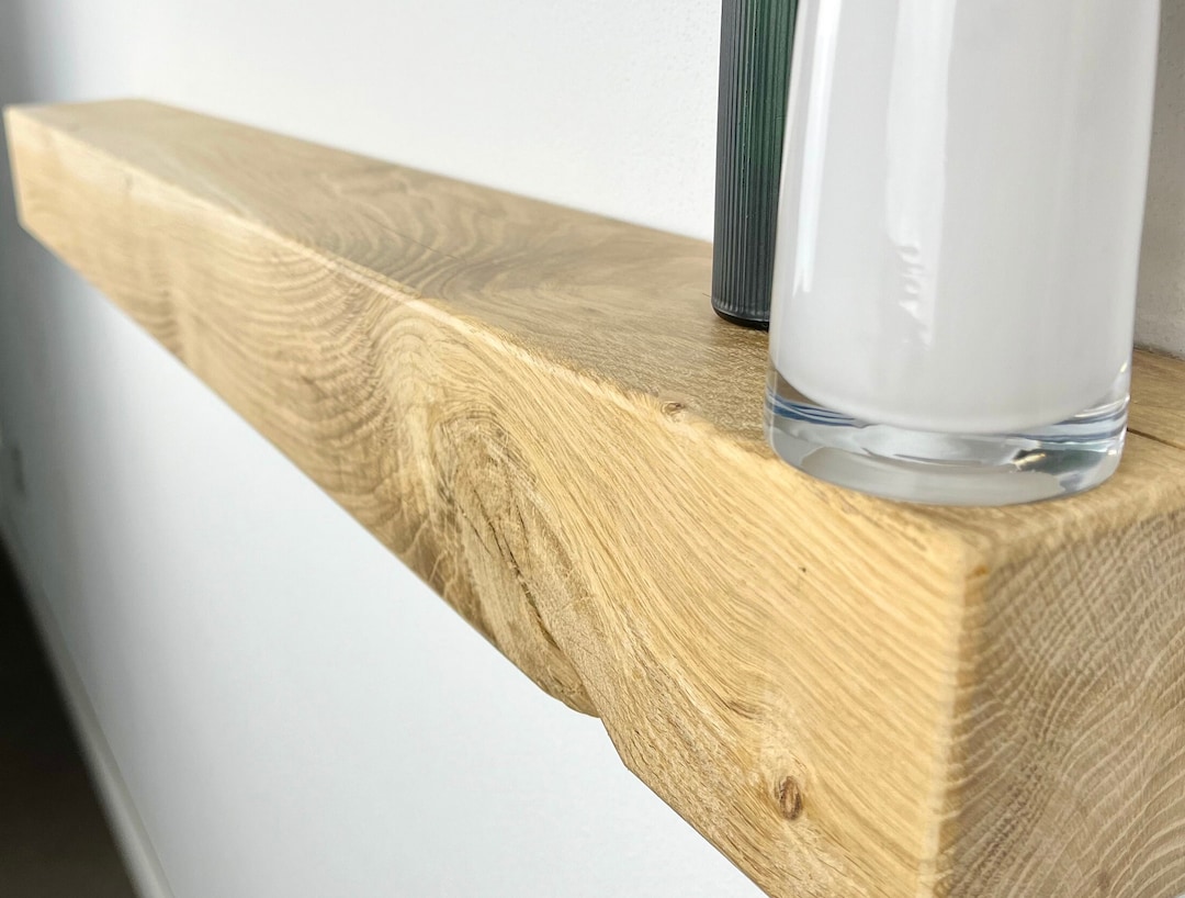 Floating Solid Wood Beam Wall Shelf With Hidden Bracket Lengths From 40 ...