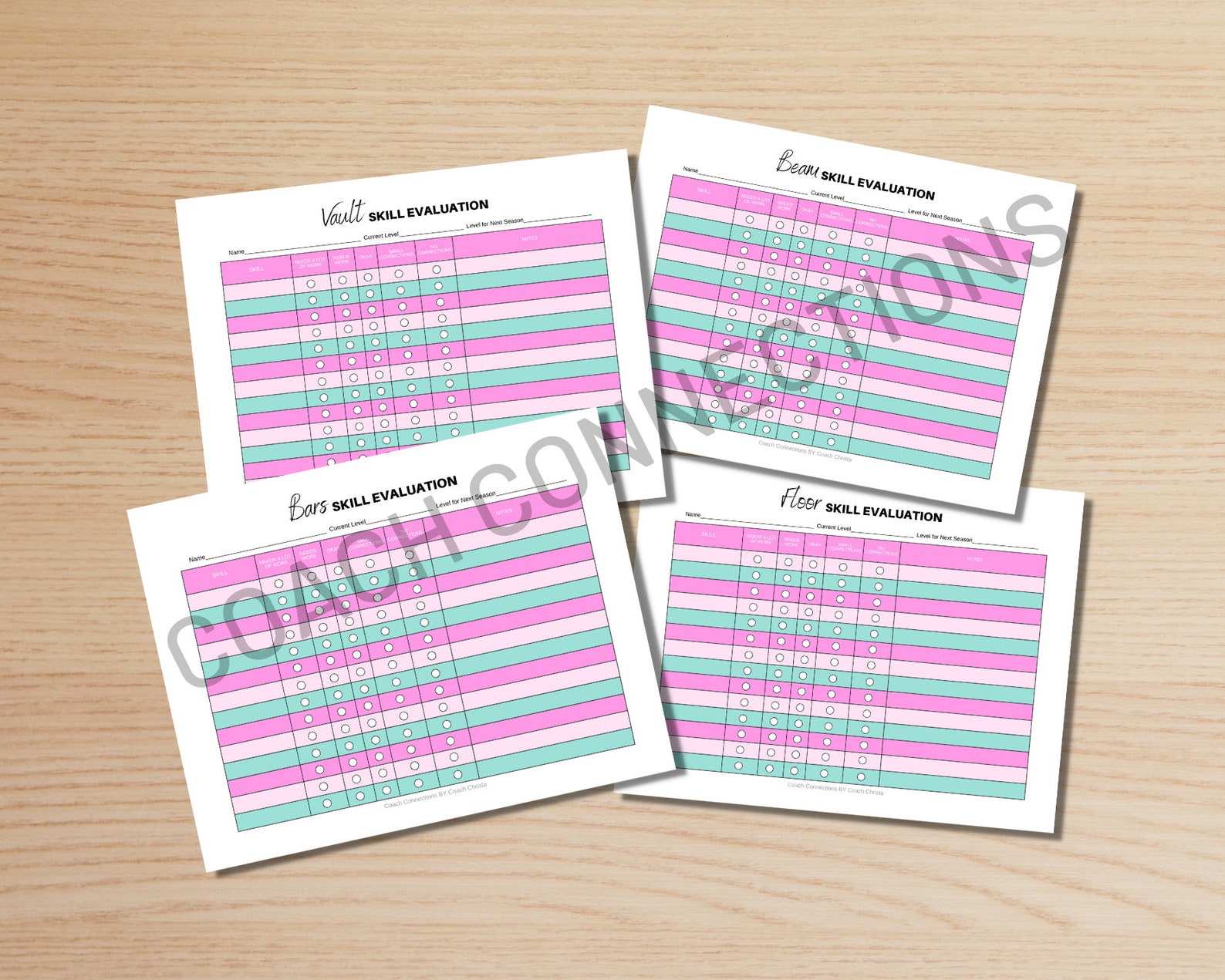 Gymnastics Skill Evaluation Sheet, Skill Evaluation Pack, Gymnastics ...