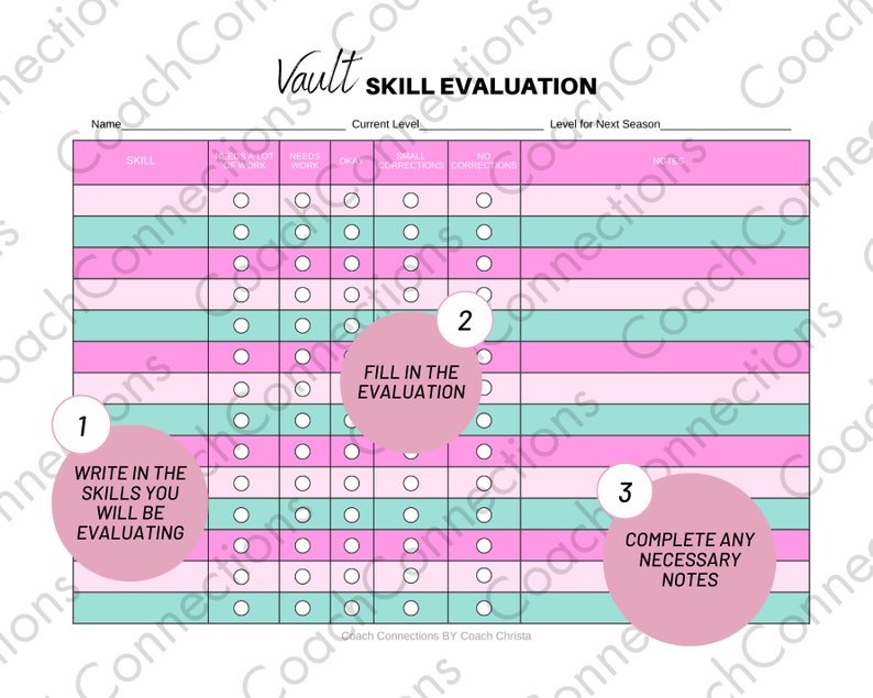 Gymnastics Skill Evaluation Sheet, Skill Evaluation Pack, Gymnastics Evaluation Sheet ...