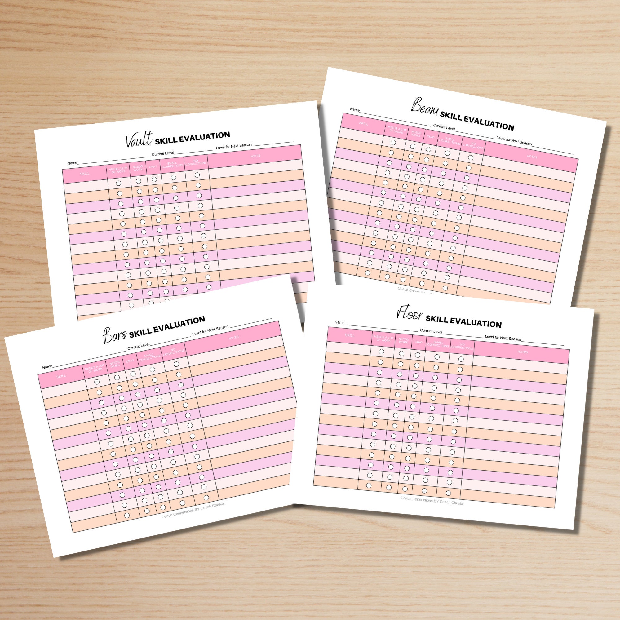 Gymnastics Skill Evaluation Sheet, Skill Evaluation Pack, Gymnastics ...