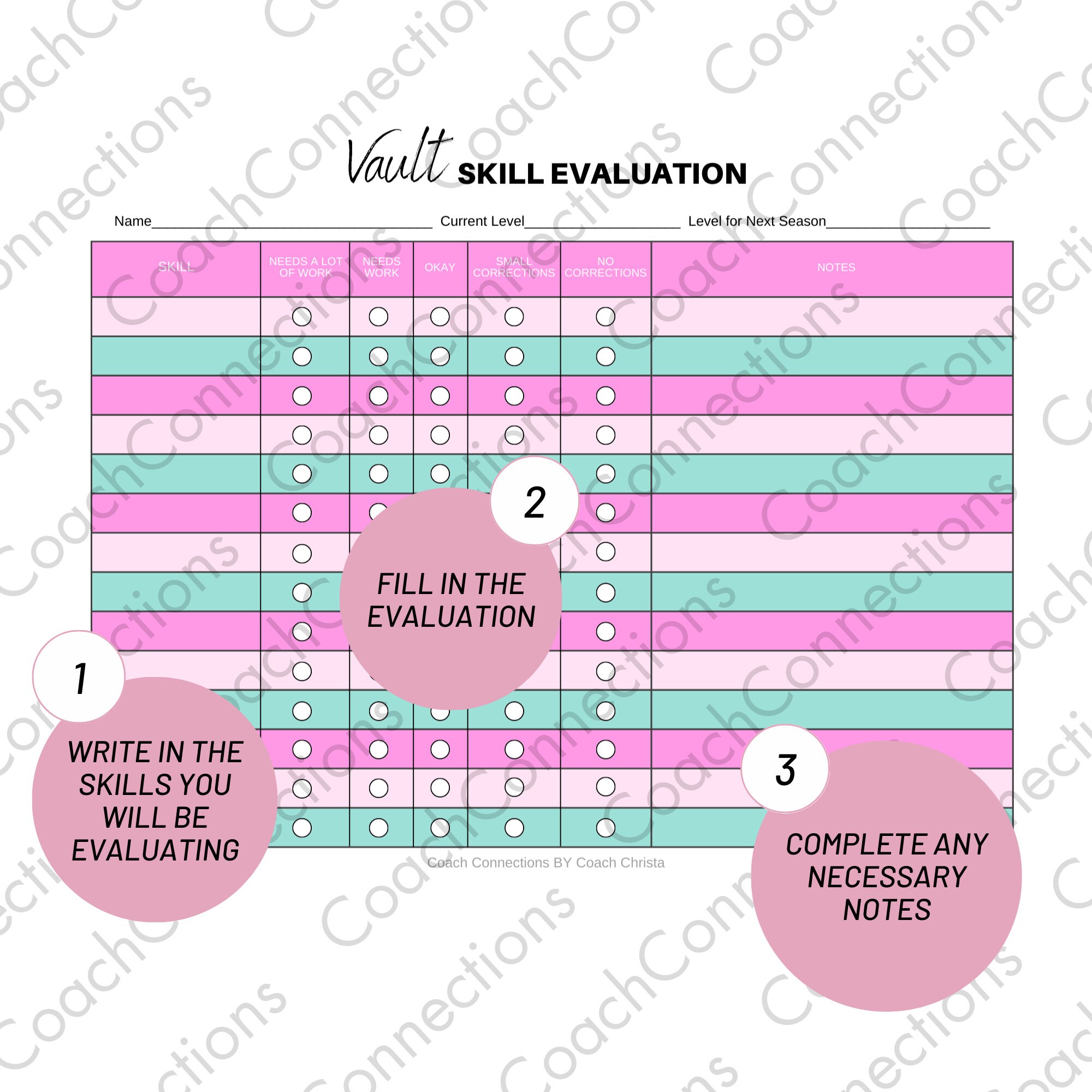 Gymnastics Skill Evaluation Sheet, Skill Evaluation Pack, Gymnastics ...