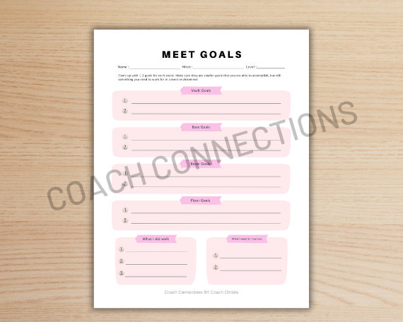 Gymnastics Meet Goal Sheet, Meet Goal Sheet, Goal Sheet for Gymnasts ...