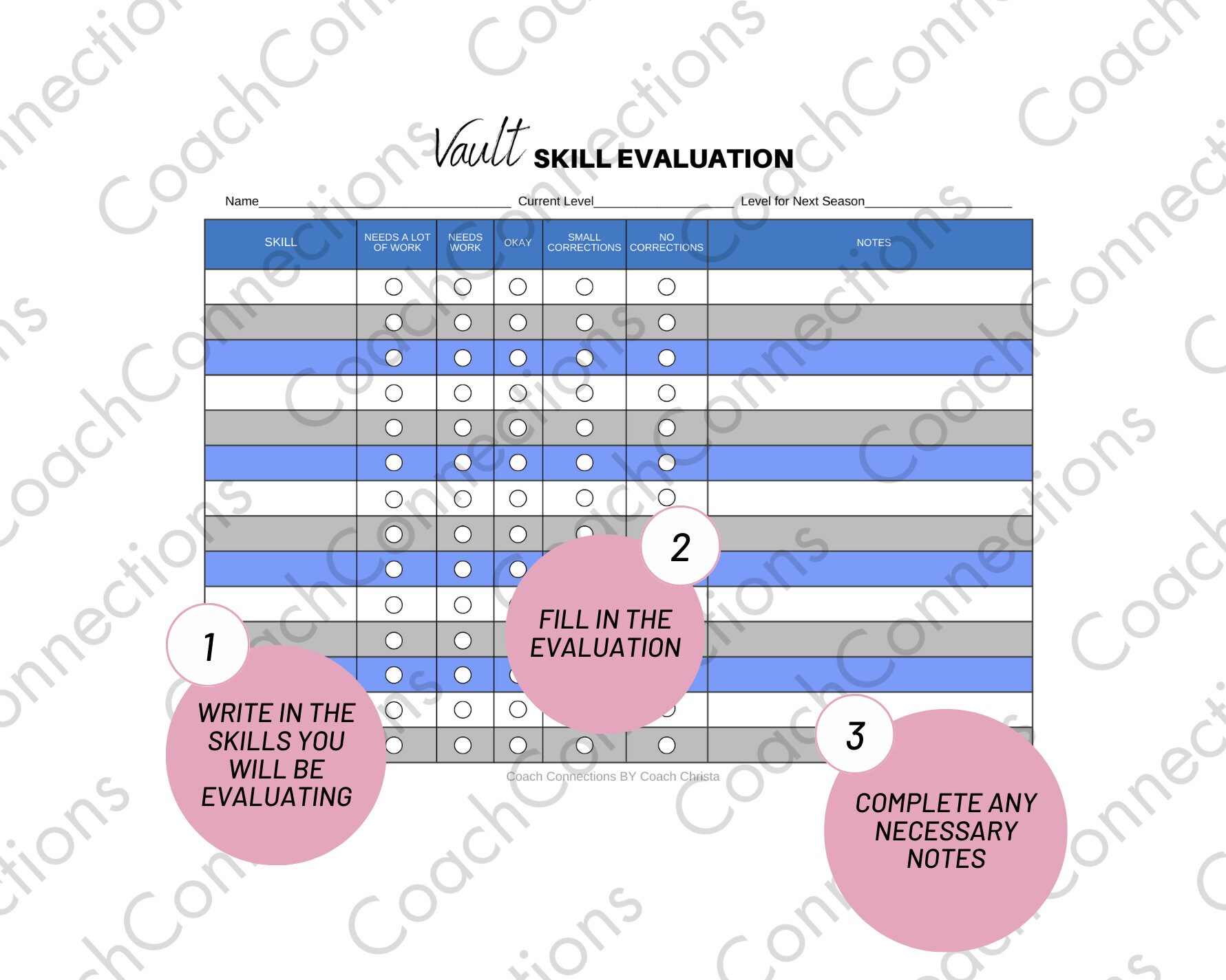 Gymnastics Skill Evaluation Sheet, Skill Evaluation Pack, Gymnastics Evaluation Sheet ...