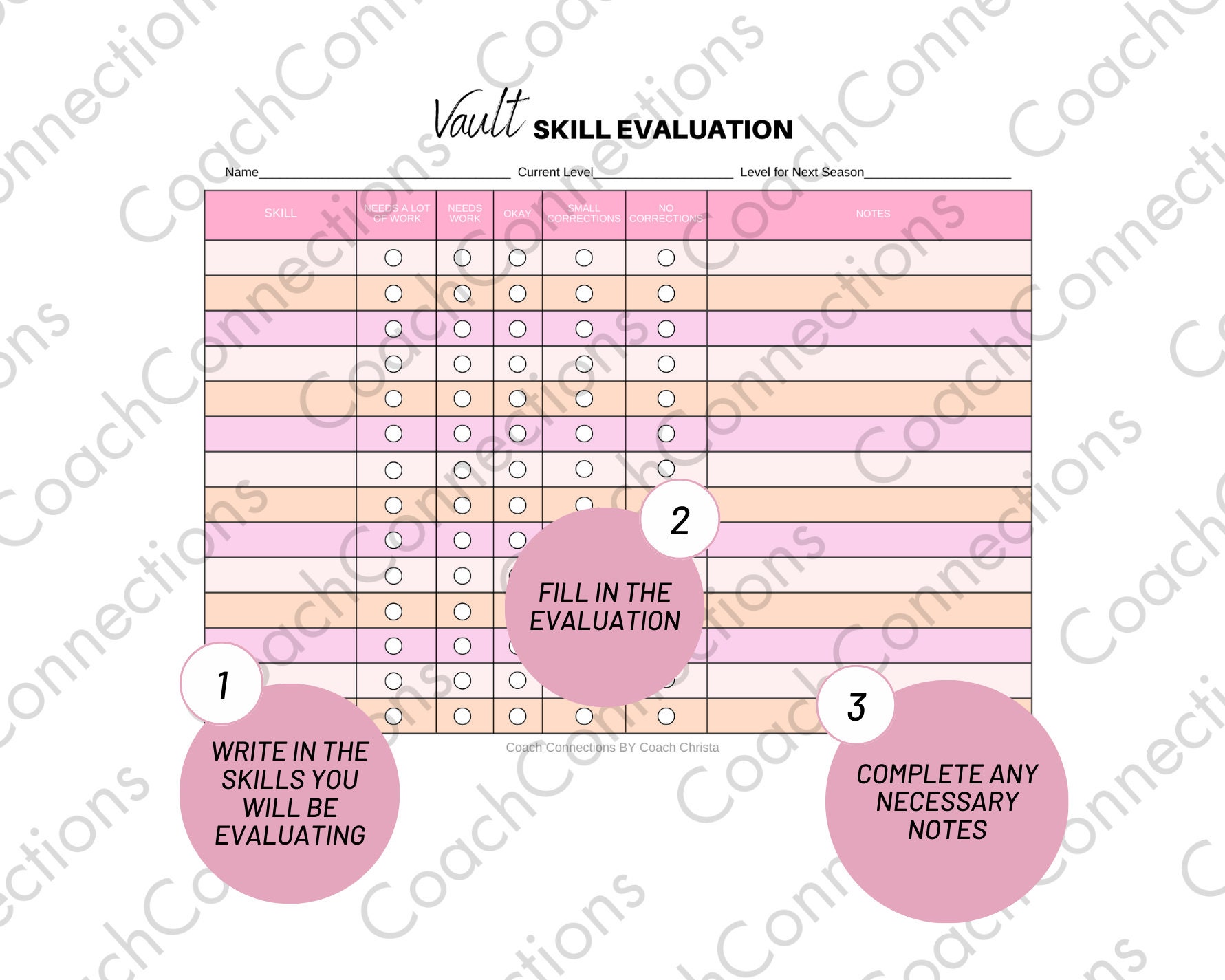 Gymnastics Skill Evaluation Sheet, Skill Evaluation Pack, Gymnastics Evaluation Sheet ...
