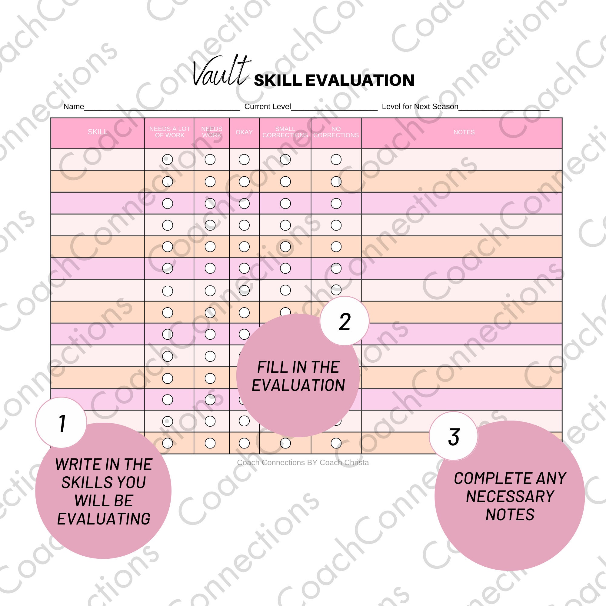 Gymnastics Skill Evaluation Sheet, Skill Evaluation Pack, Gymnastics ...
