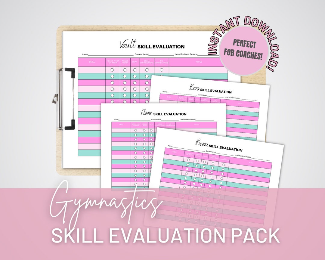 Gymnastics Skill Evaluation Sheet, Skill Evaluation Pack, Gymnastics Evaluation Sheet ...