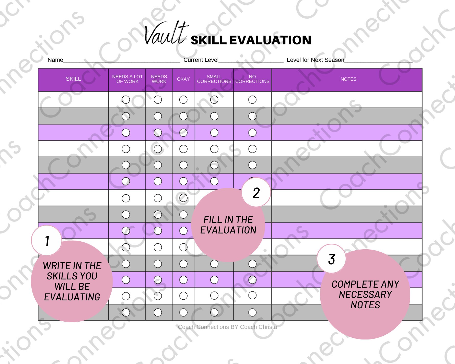 Gymnastics Skill Evaluation Sheet, Skill Evaluation Pack, Gymnastics ...