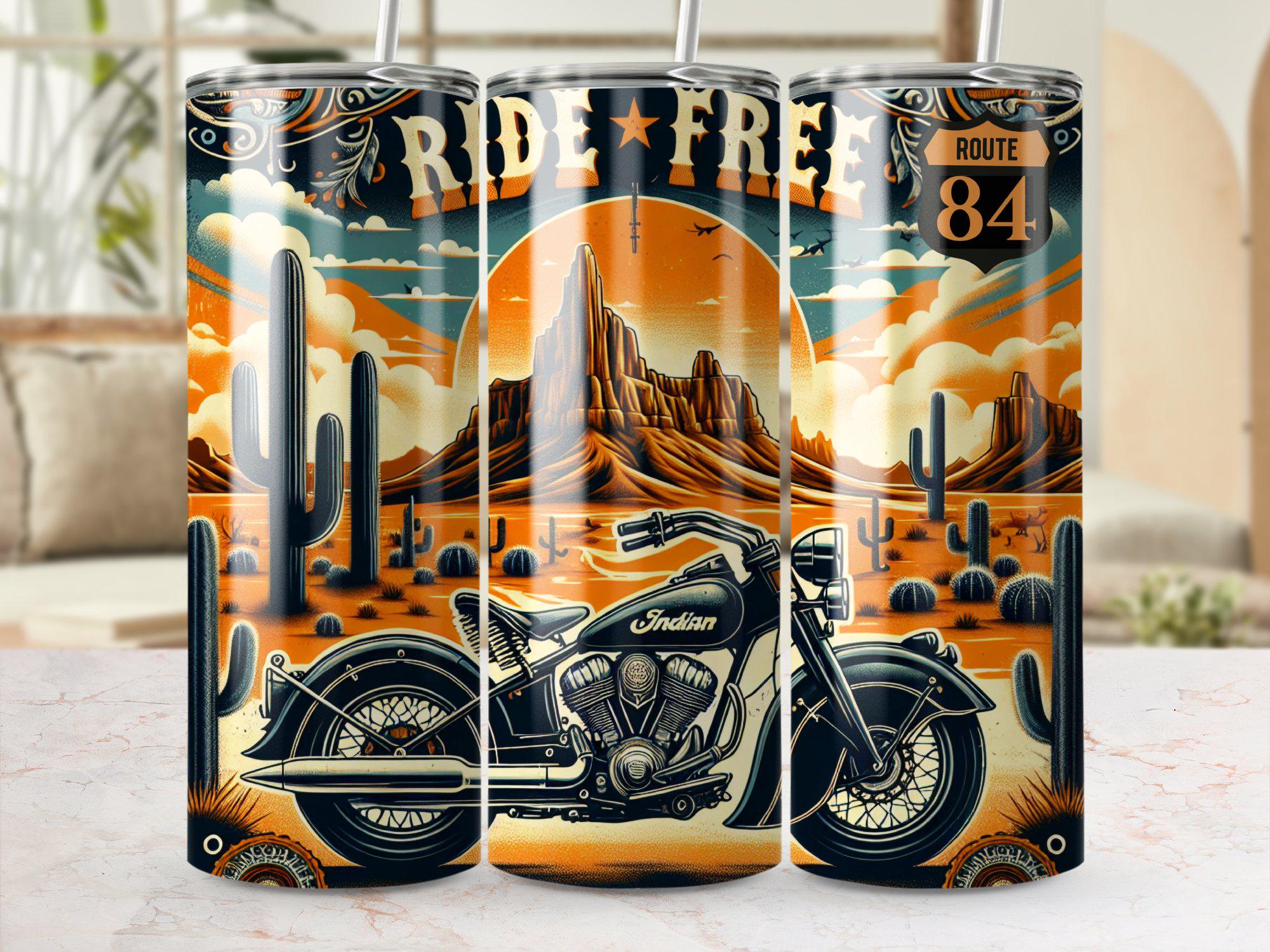 Ride Free Tumbler Wrap Design, Motorcycle Tumbler PNG, Desert Landscape ...
