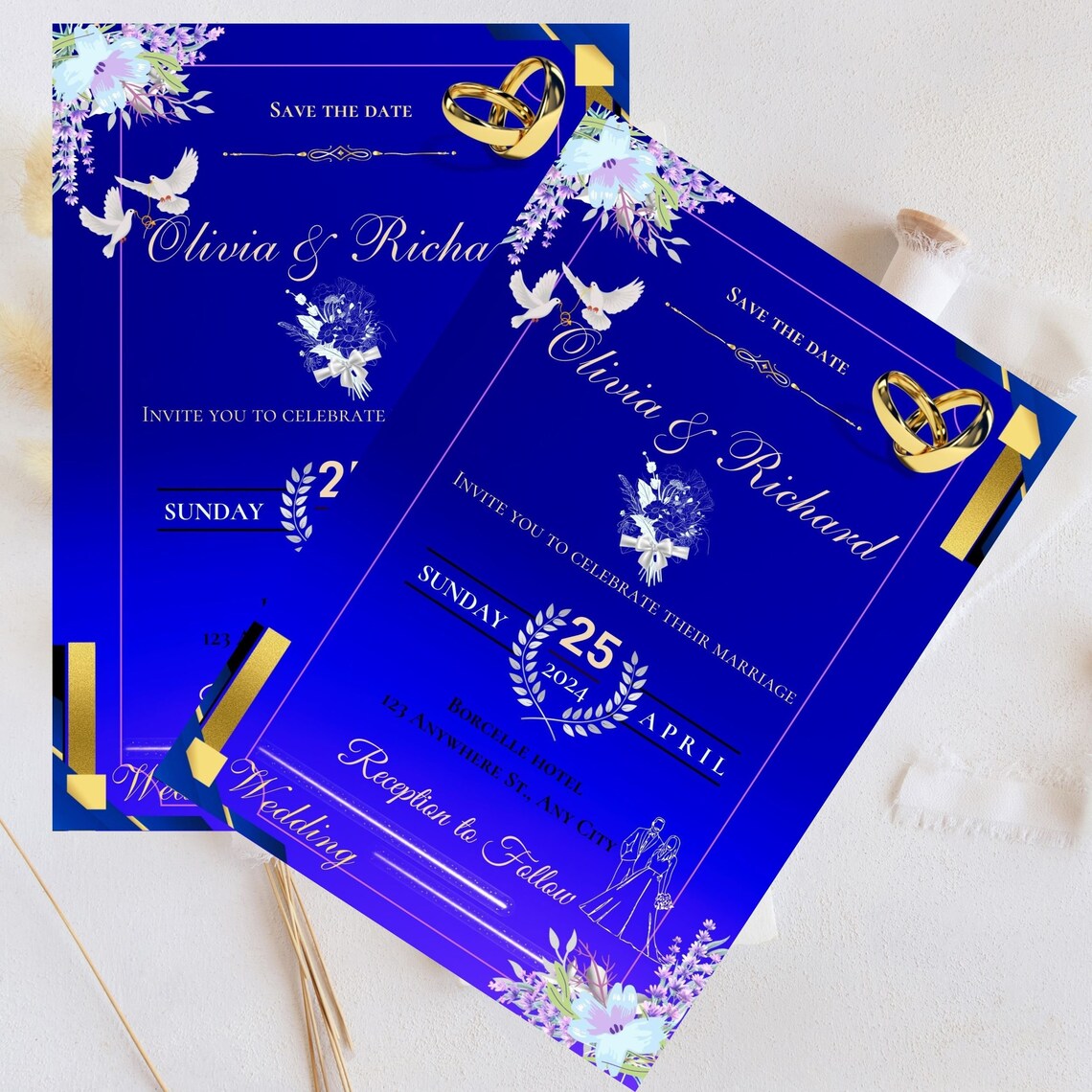 Royal Blue Wedding Invite Editable Template Instant Download - Etsy