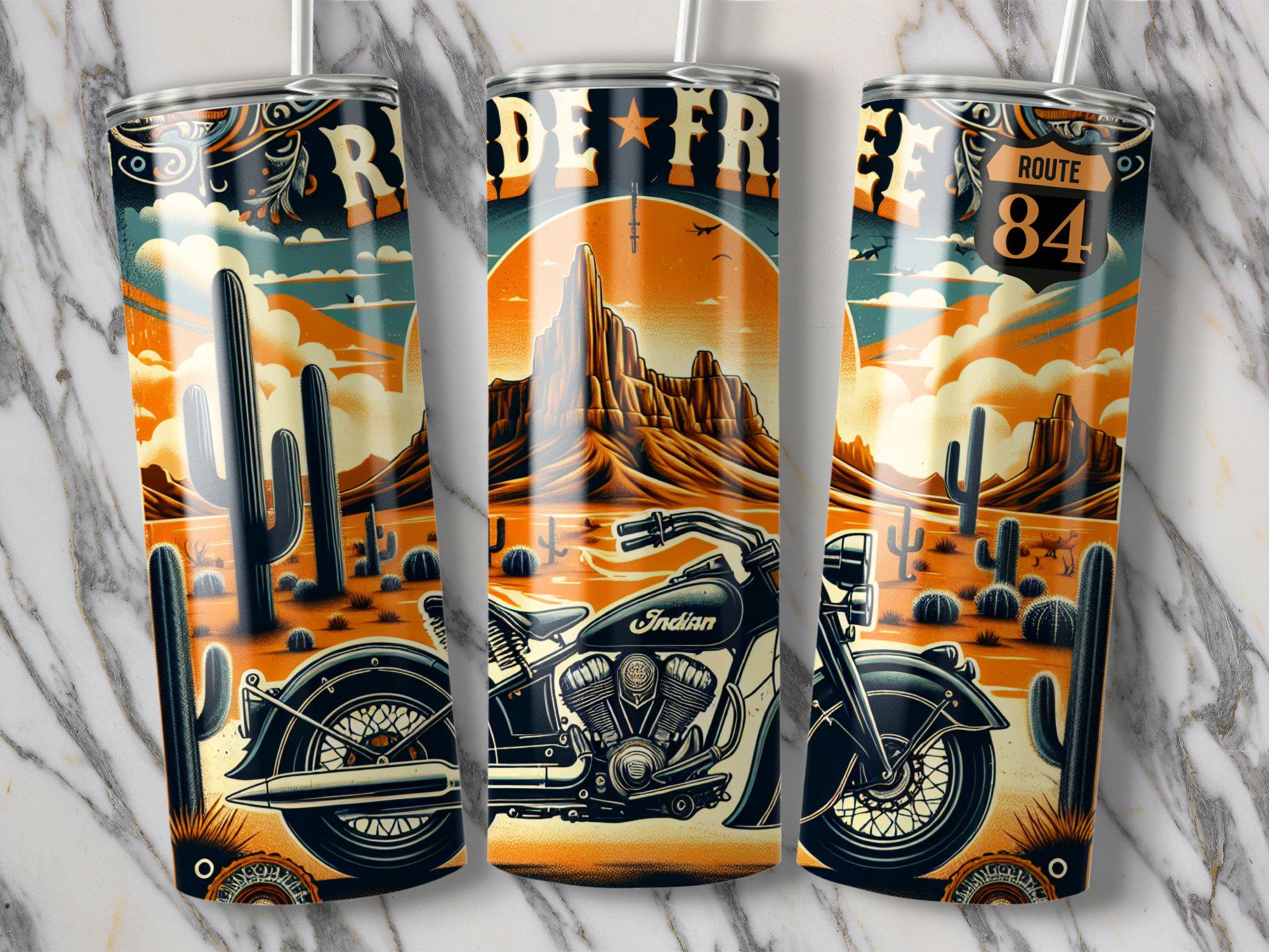 Ride Free Tumbler Wrap Design, Motorcycle Tumbler PNG, Desert Landscape ...