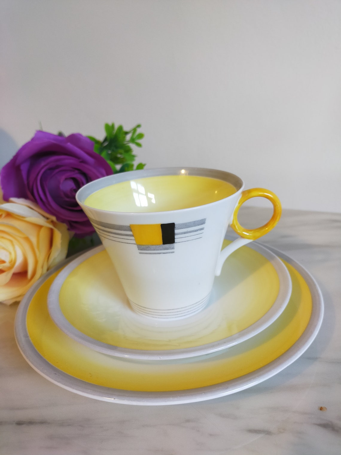 Vintage Shelley Teacup Trio, Stocks and Blocks Pattern, Art Deco - Etsy
