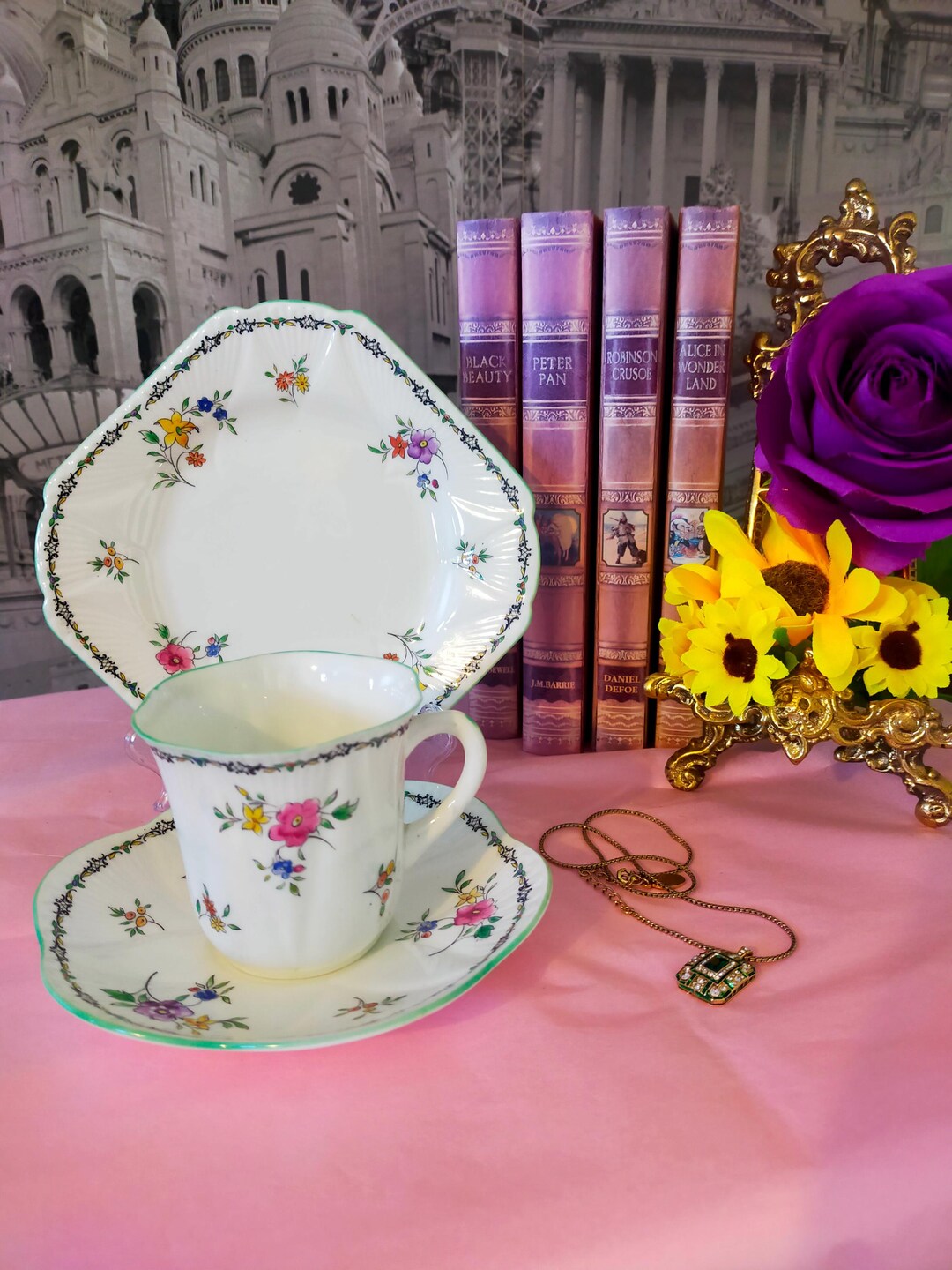 Shelley Tall Dainty Lowestoft Pattern Teacup Trio Vintage Pink Teacup ...