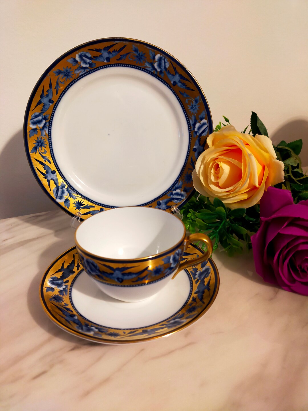 Foley Blue Swallows Bute Shape Teacup Trio Rare and Sought After ...