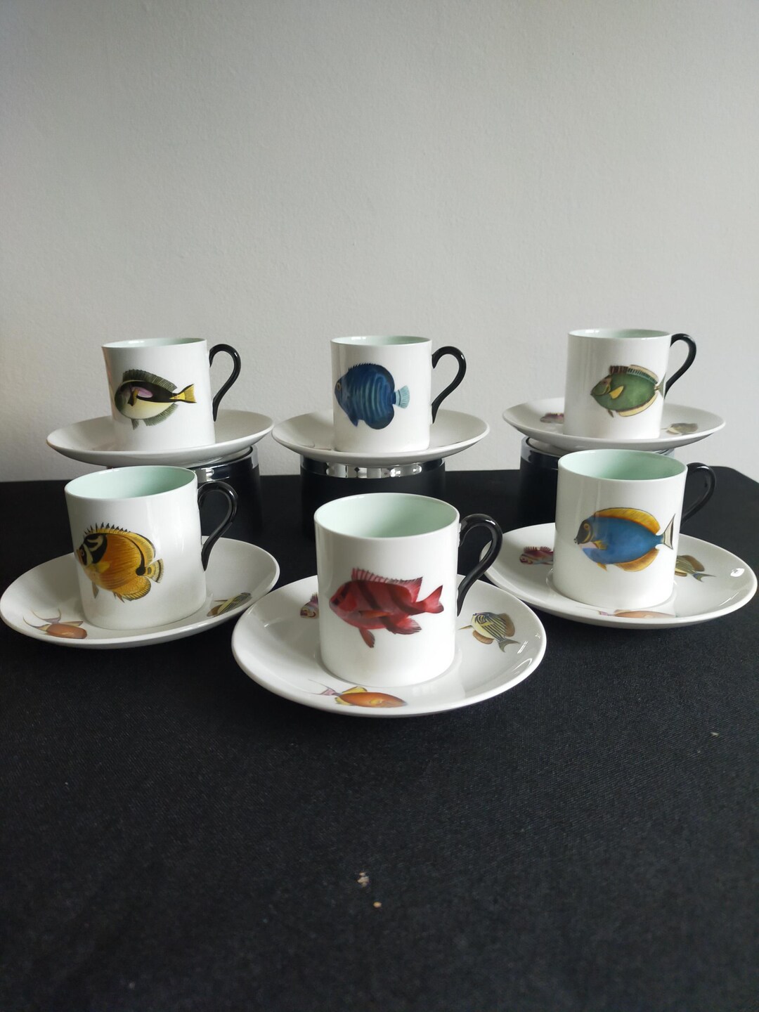 Shelley Rowland Ward Exotic Fish Design Espresso Cups Set of 6 Vintage ...
