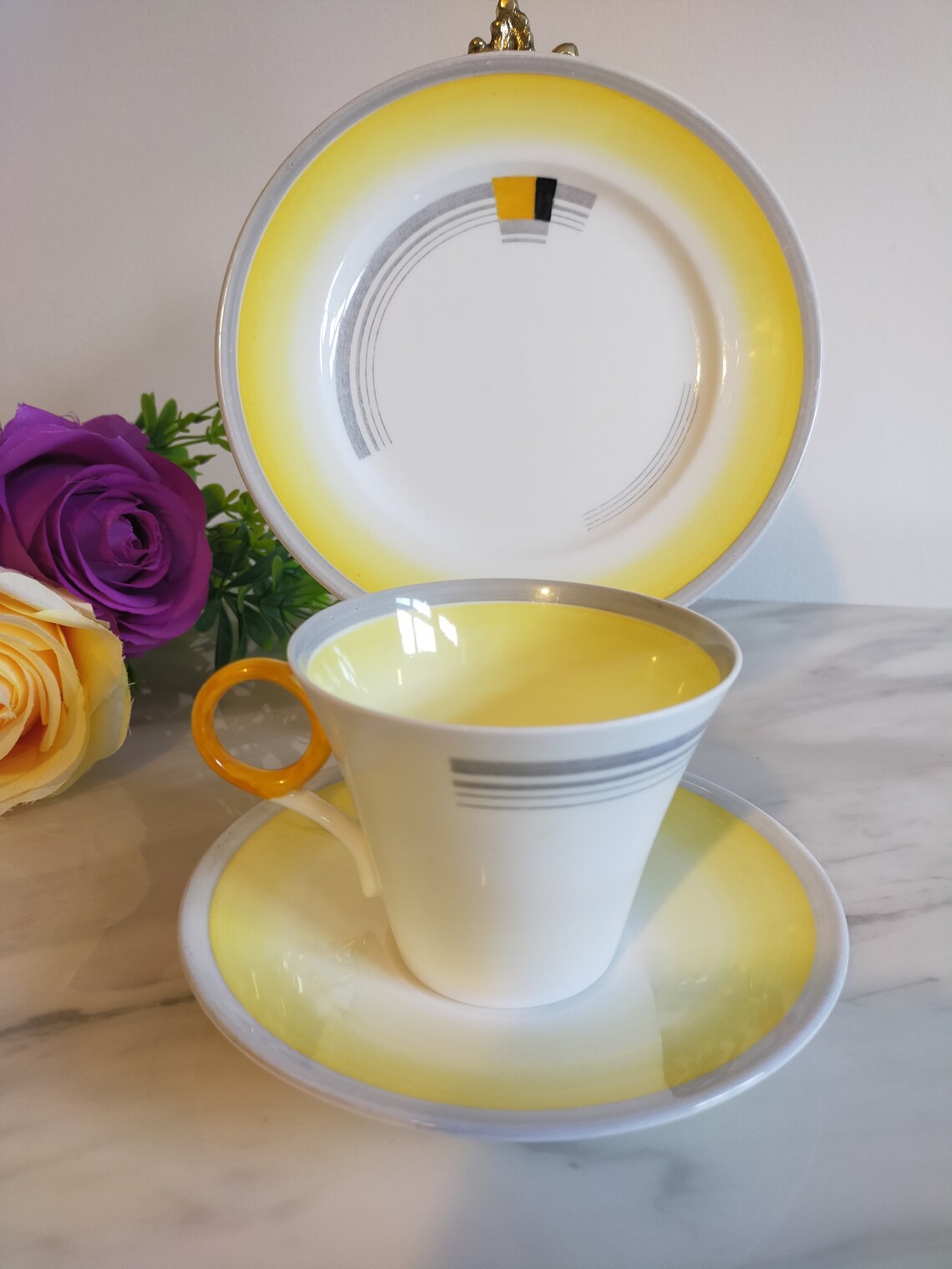 Vintage Shelley Teacup Trio, Stocks and Blocks Pattern, Art Deco - Etsy