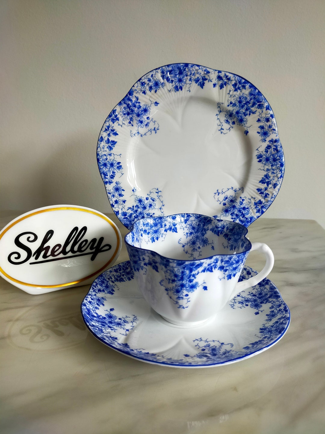Vintage Shelley Teacup Trio: Dainty Blue Daisy Floral Pattern - Etsy